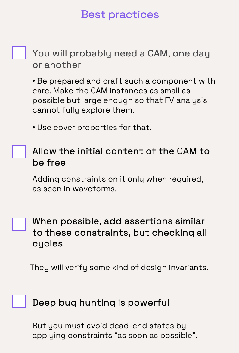 Formal Verification Best Practices Towards End To End Properties Codasip